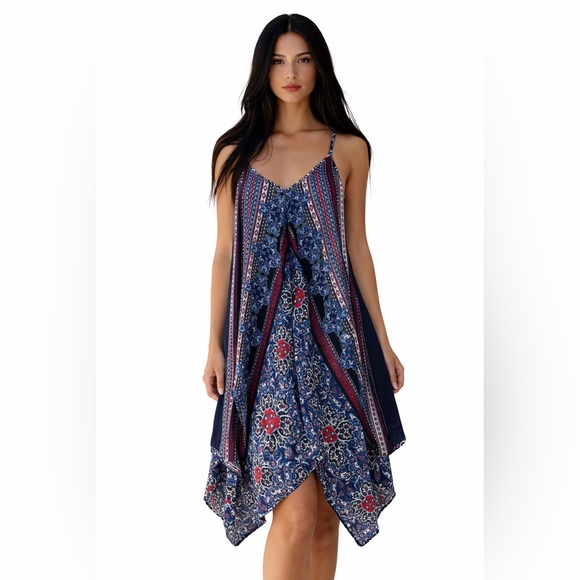 J Gee | Dresses | J Gee Bohemian Blue And Red Handkerchief Dress | Poshmark